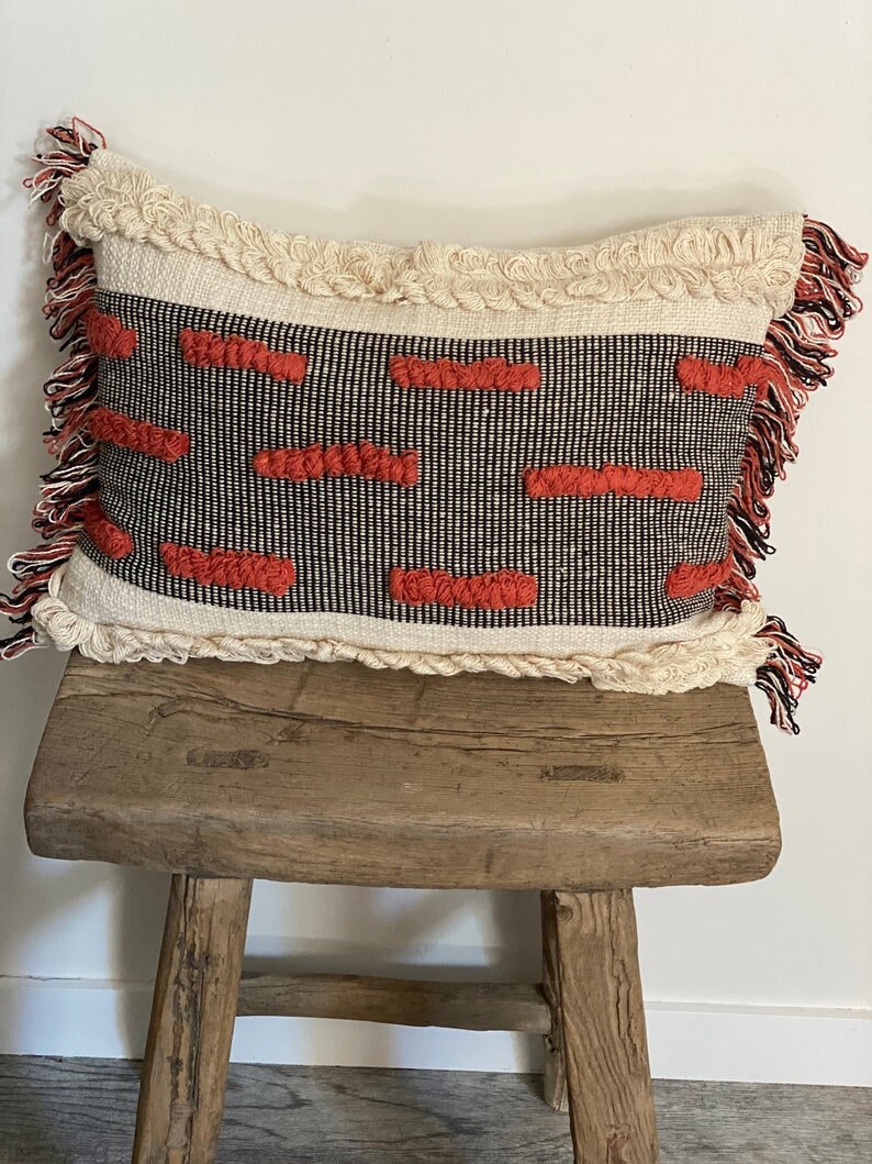 Boho Brick, Grey and Cream Tufted Pillow Cover, Boho Pillow Coverings ...