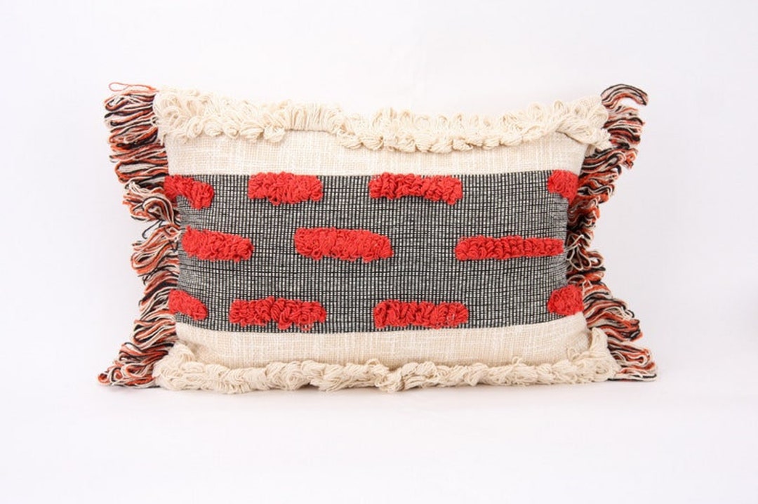 Boho Brick, Grey and Cream Tufted Pillow Cover, Boho Pillow Coverings ...