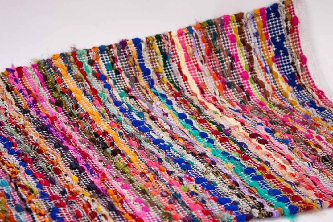 Hand Woven Colorful Chindi Style Rattan Rug, 36x24, Entryway Rug ...