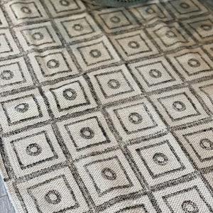 Beautiful Grey and Cream Hand Block Printed Small Area Rug, Square ...
