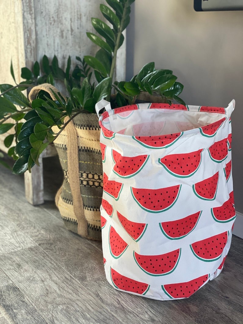 Kids Wax Canvas Laundry Baskets Watermelon, Cloud, Bear and Flamingo ...