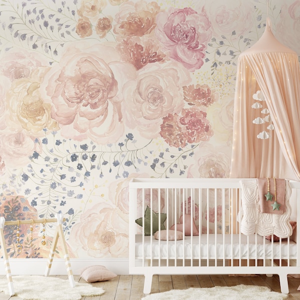 Blush Floral Wallpaper - Etsy