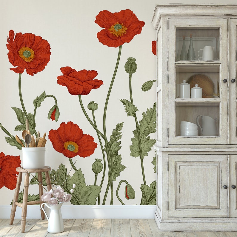 Poppy Lane Wallpaper - Etsy