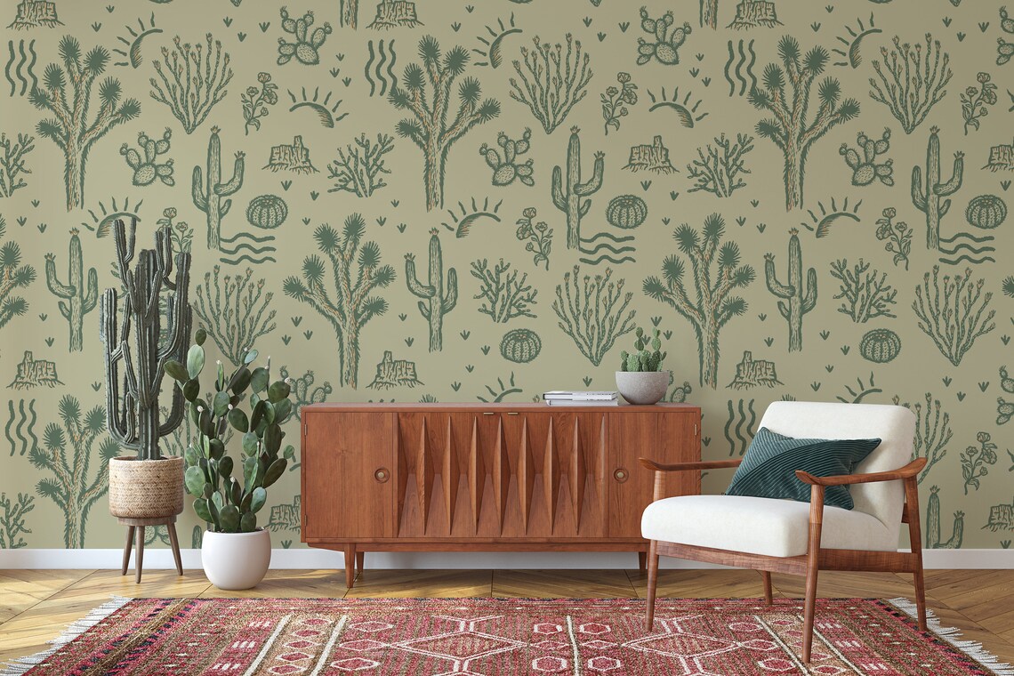 Desert Dreamer green Wallpaper - Etsy