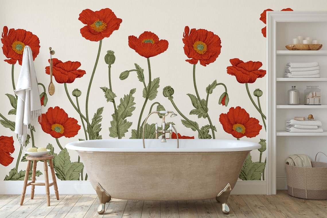 Poppy Lane Wallpaper - Etsy