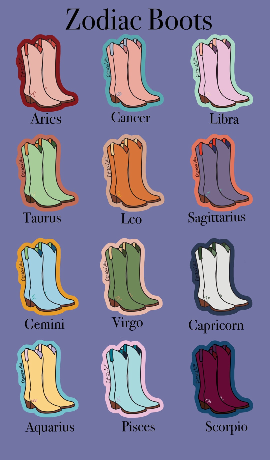 Zodiac Cowboy Boots Sticker: Astrology Gift, Laptop Decal - Etsy
