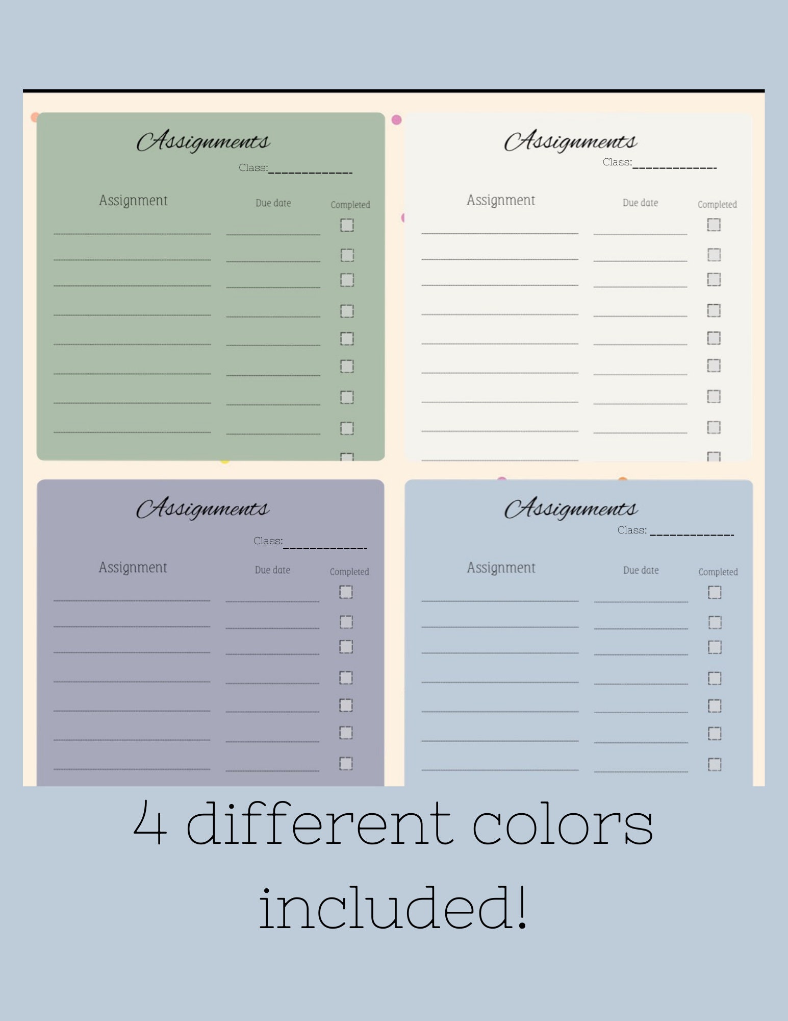 Printable Assignment Sheets Keep Track of Assignments Due Date Organize ...
