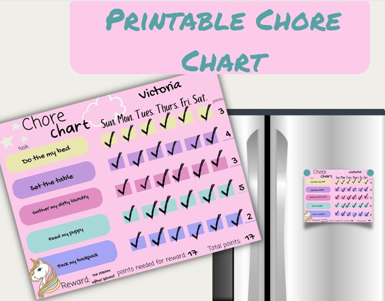 Unicorn Chore Chart Kids Chore Chart Kids Chores Digital - Etsy
