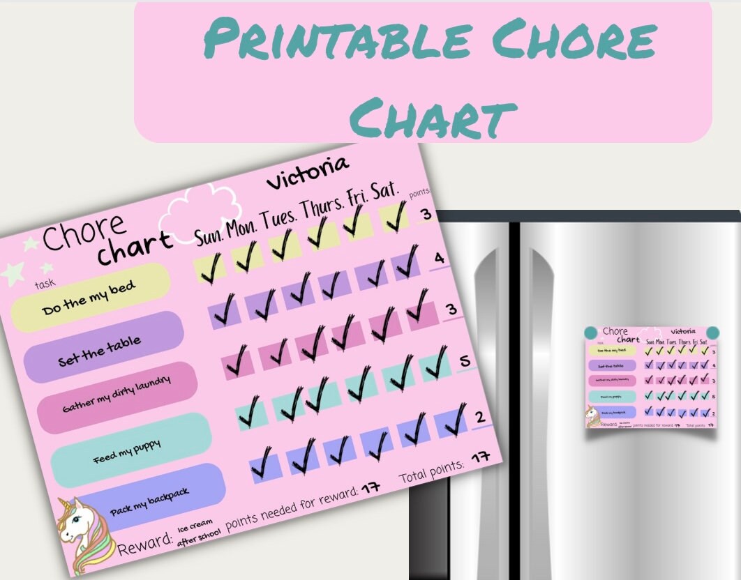 Unicorn Chore Chart Kids Chore Chart Kids Chores Digital - Etsy UK