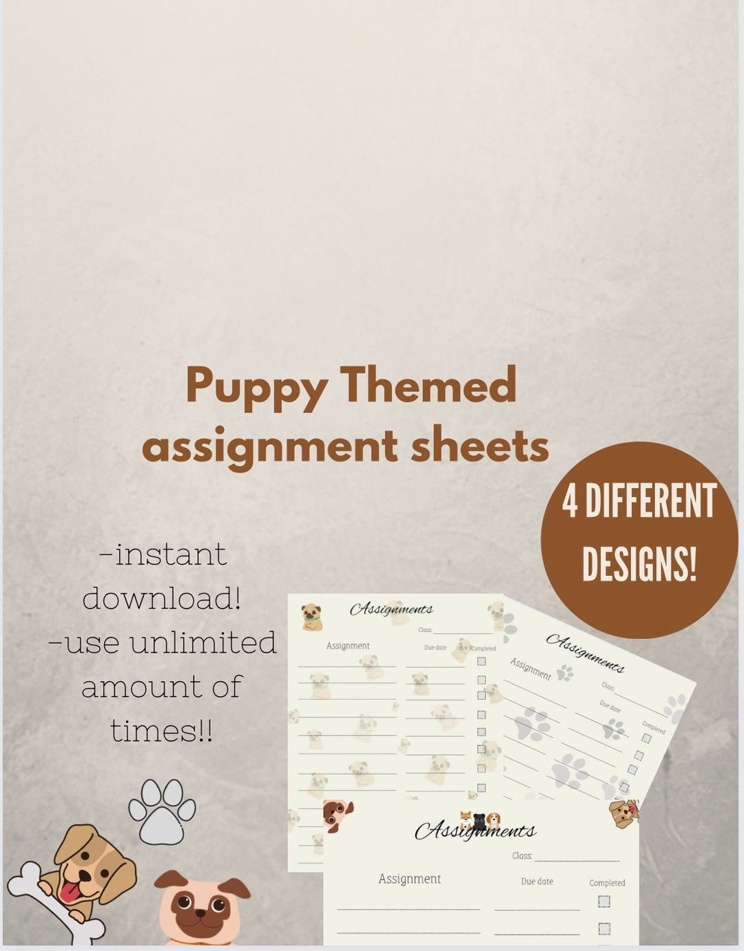 Cute Puppy Themed Assignment Tracker School Assignments - Etsy