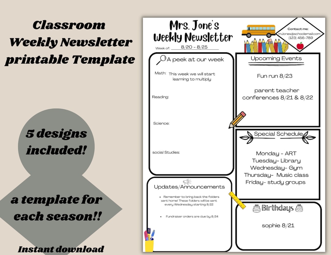 Printable Class Newsletter | Editable Weekly Newsletter Template ...