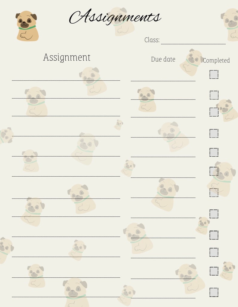Cute Puppy Themed Assignment Tracker School Assignments - Etsy