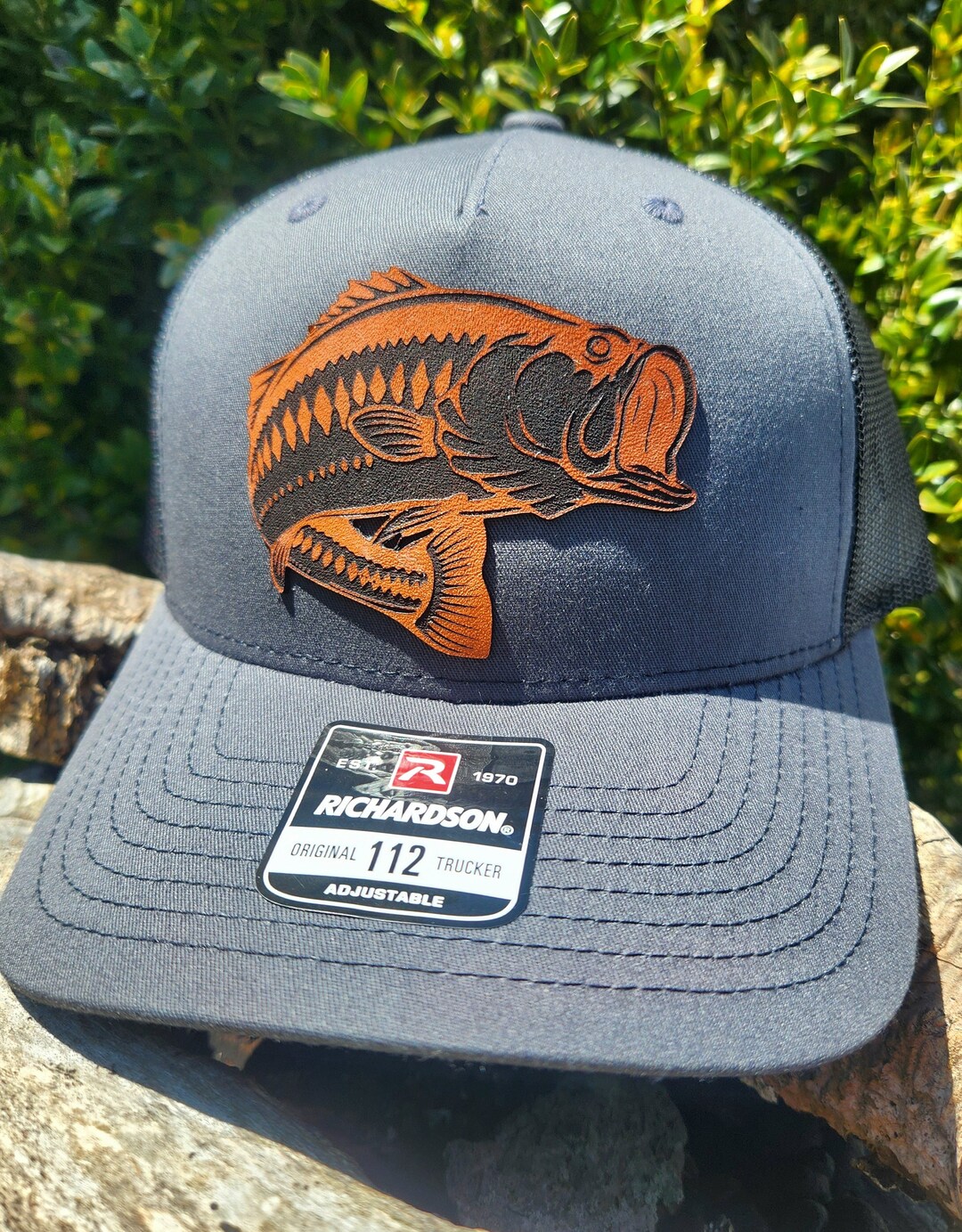 Large Mouth Bass Fishing Hat: Engraved Leather Patch Trucker Cap - Etsy