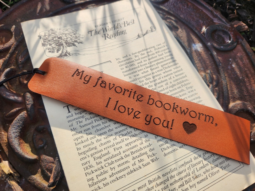 My Favorite Book Worm Leather Bookmark - Stocking Stuffer - Booklover ...