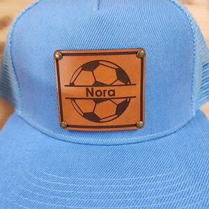 Personalized Kids Soccer Hat: Engraved Leather Patch, Snapback Ball Cap ...