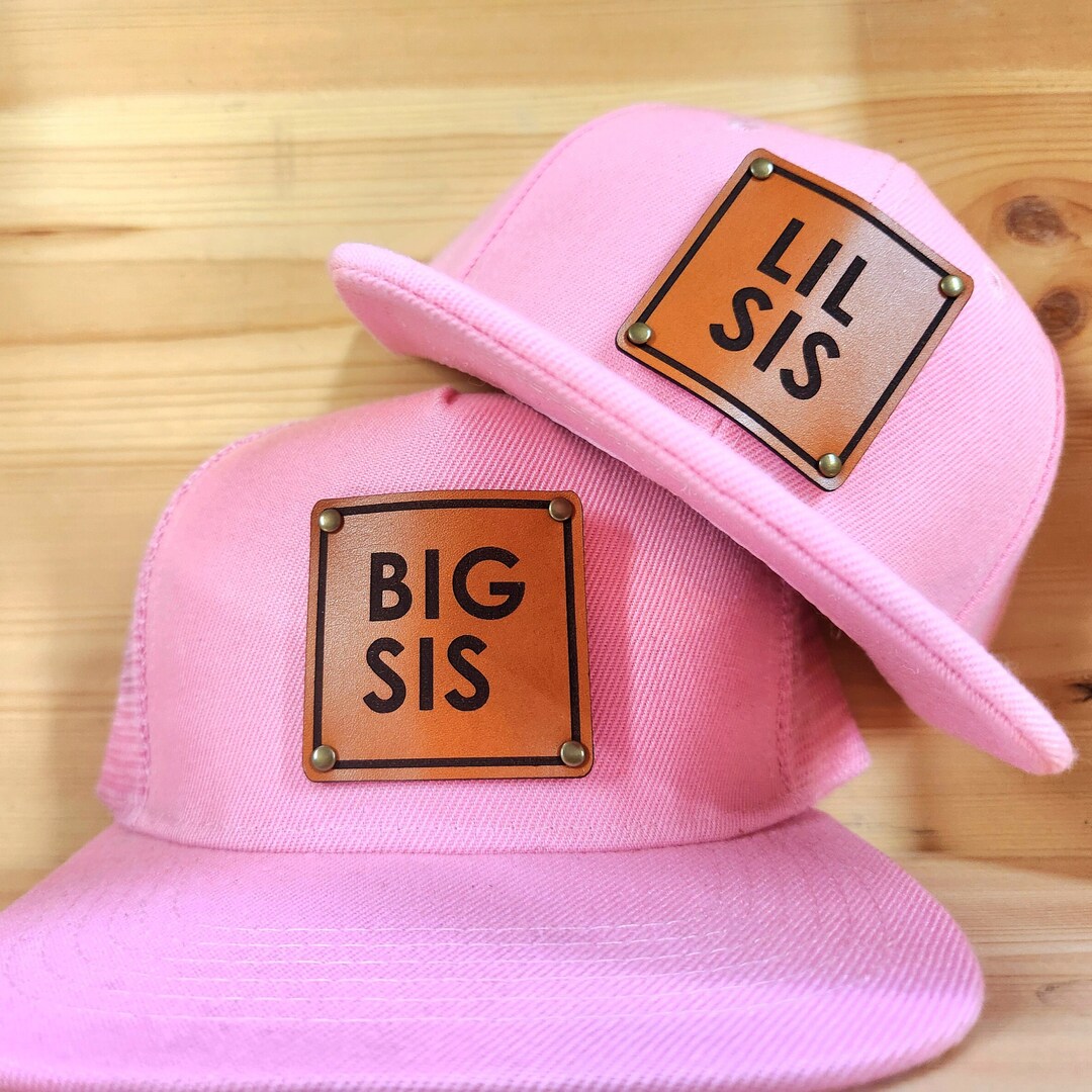 Big Sis Lil Sis Hats: Engraved Leather Patch, New Baby Announcement - Etsy