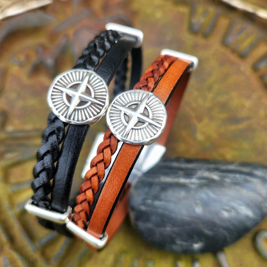 Mens Leather Compass Bracelet: Braided Good Luck Jewelry - Etsy