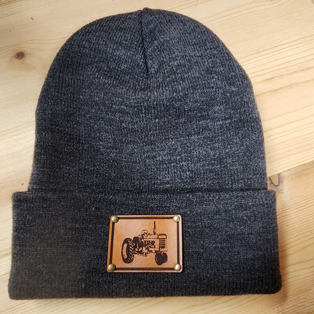 Vintage Tractor Knit Beanie With Engraved Leather Patch - Etsy