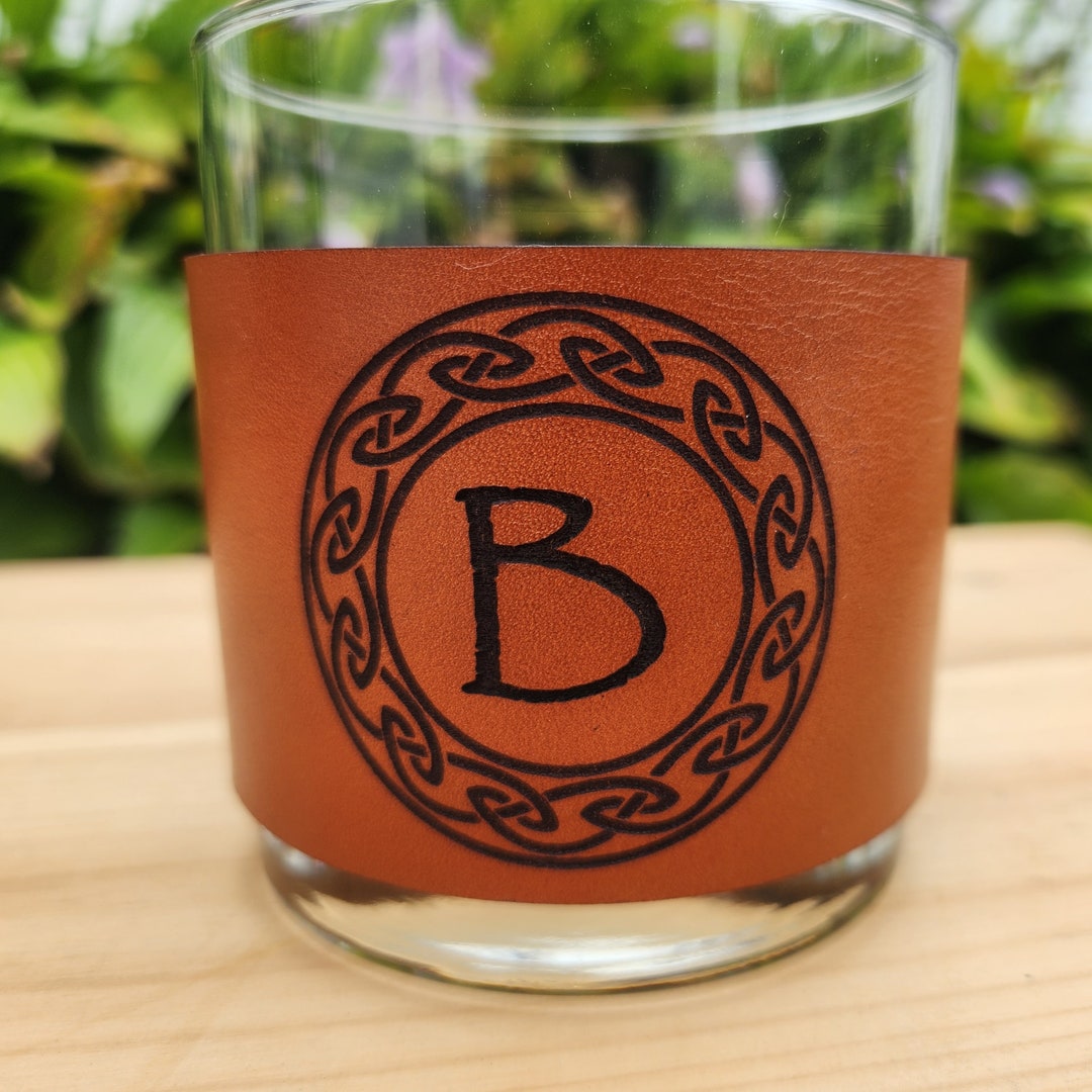 Leather Wrapped Personalized Whiskey Glass Custom Barware Engraved ...