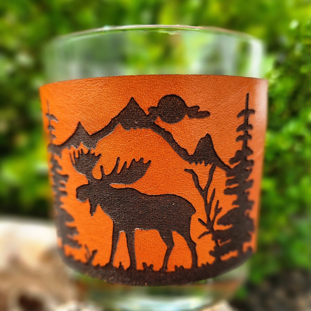 Engraved Moose Leather Whiskey Glass Wrap: Cabin Barware Gift - Etsy