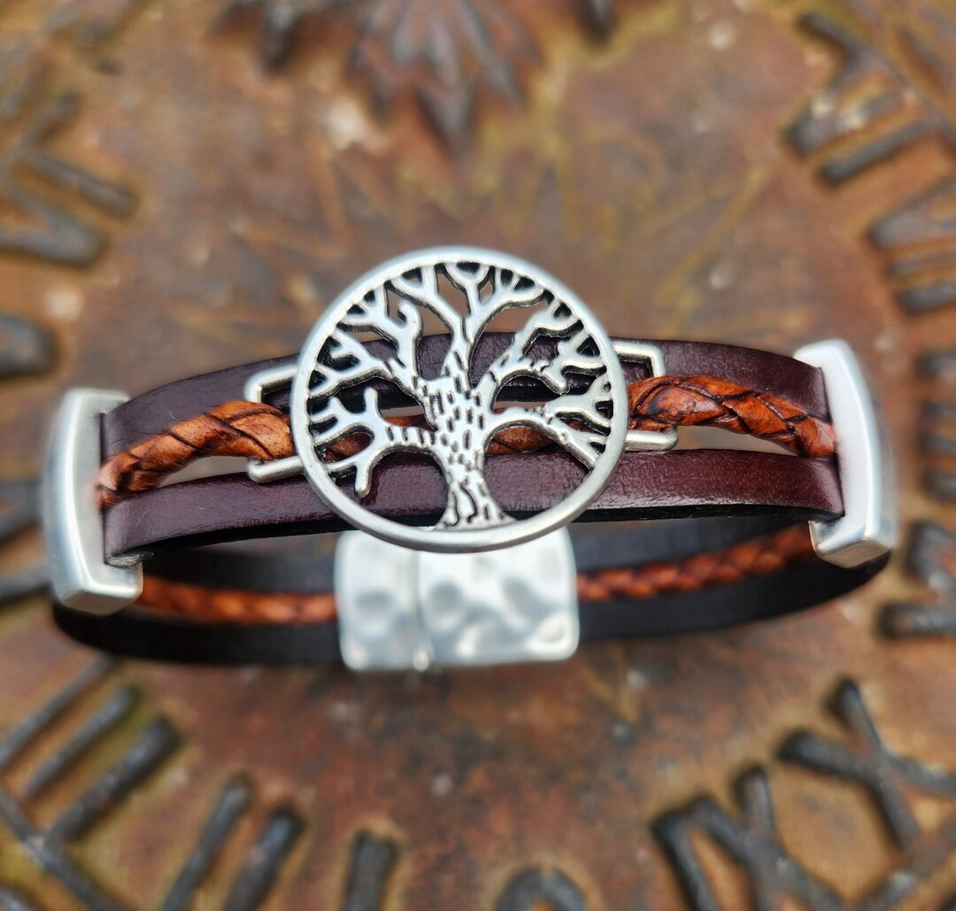 Tree of Life Leather Cuff - Tree Design Leather Bracelet - 3rd ...