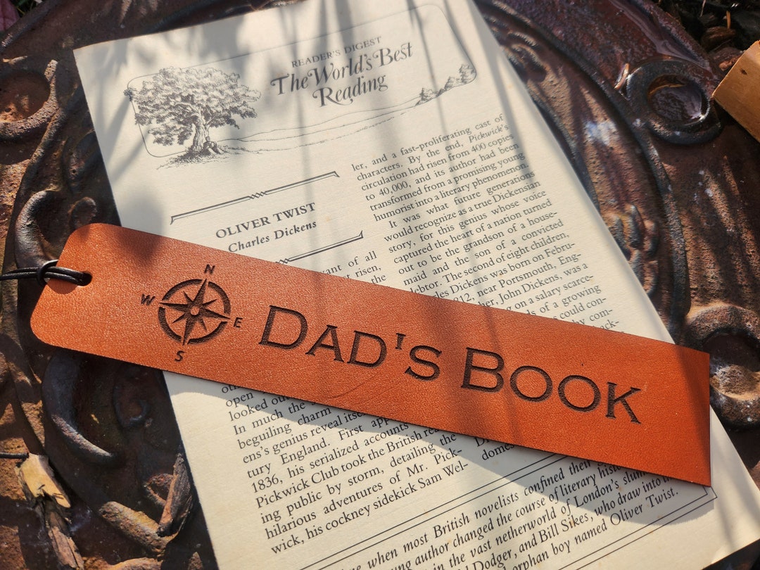 Leather Bookmark: Engraved Compass Rose, Dad's Book - Etsy