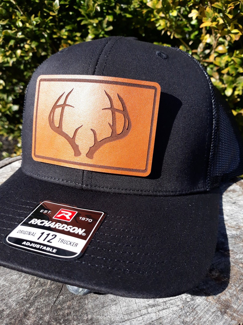 Deer Antler Hunting Hat: Engraved Leather Patch Richardson Trucker - Etsy