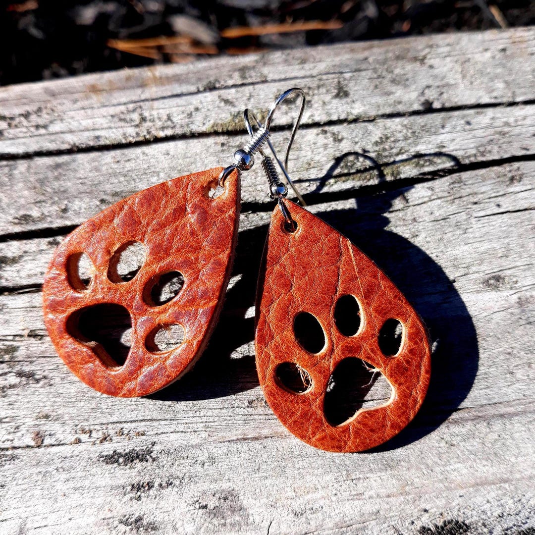 Leather Dog Paw Earrings: Handcrafted Dangle Earrings, Pet Lover Gift ...
