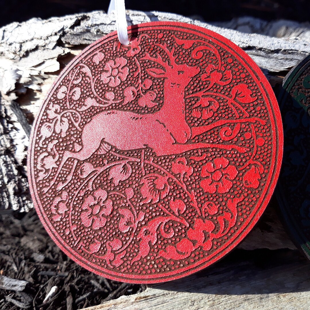 Engraved Reindeer Leather Ornament: Rustic Christmas Tree Decoration - Etsy