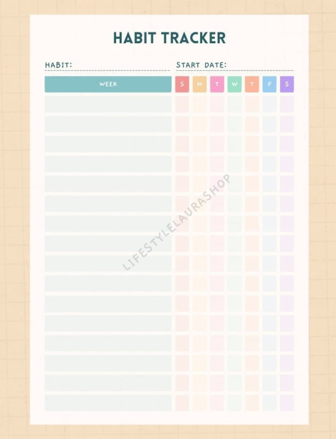 Habit Tracker Printable Worksheet- Weekly, Habit Tracker Template ...
