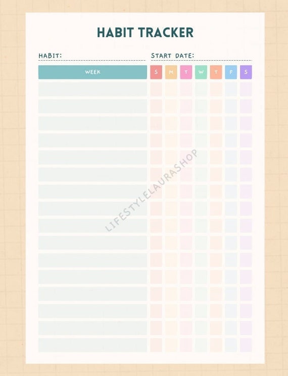 Habit Tracker Printable Worksheet Weekly Habit Tracker - Etsy