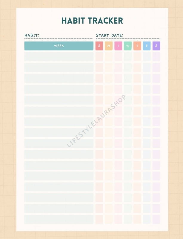 Habit Tracker Printable Worksheet- Weekly, Habit Tracker Template ...