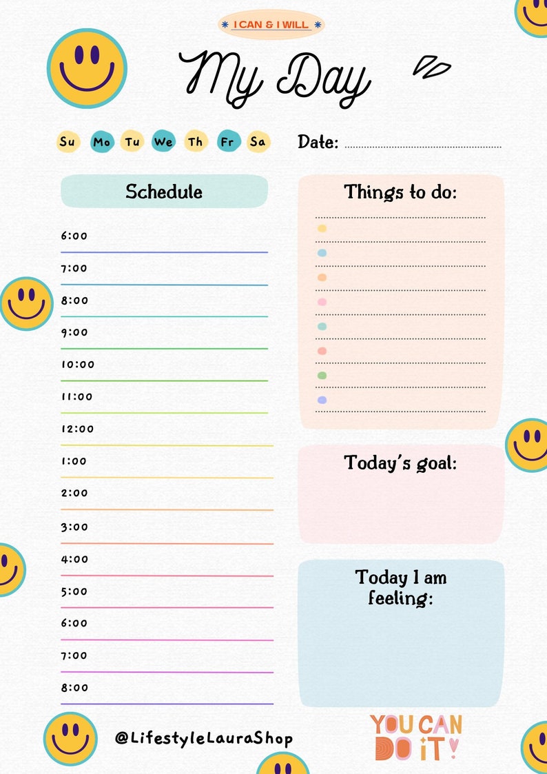 Kids My Day Schedule Printable Worksheet- Daily, Schedule Planner ...
