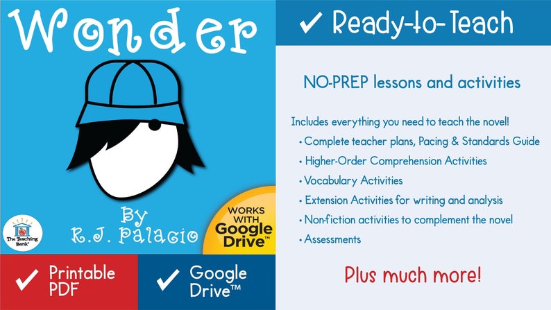 Wonder Novel Study Book Unit Digital Download - Etsy