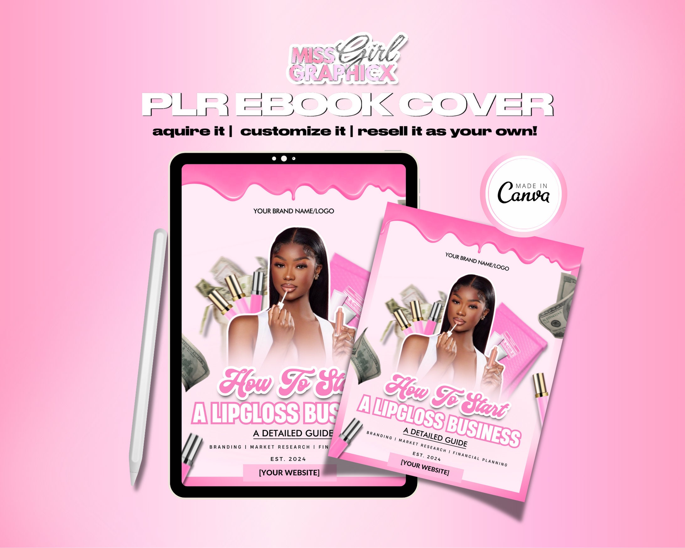 PLR Editable Lipgloss Business Ebook Cover Ebook Cover Template Dfy ...