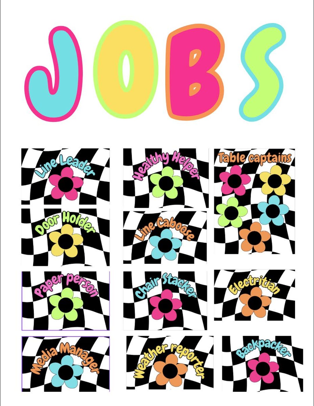 Groovy Checkered Class Job Printables - Etsy