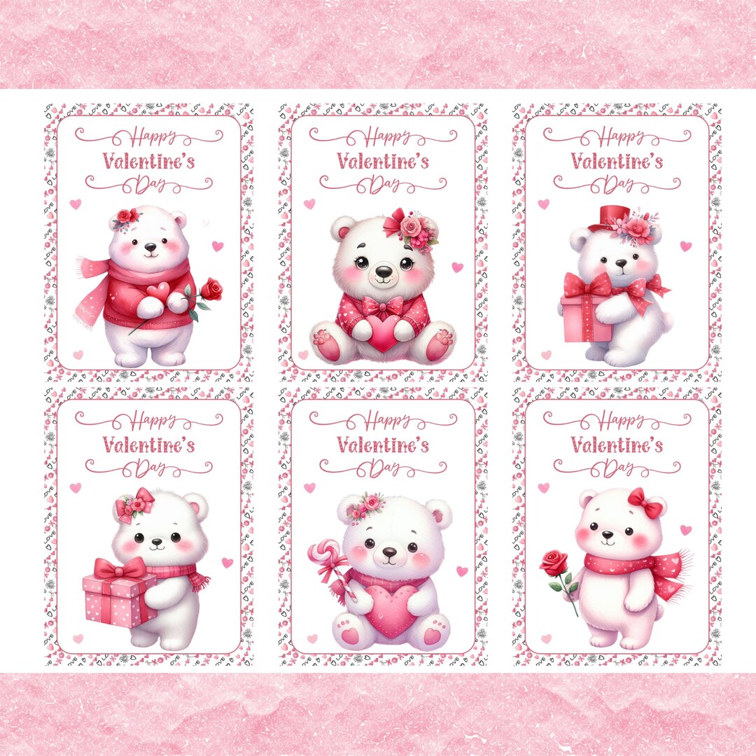Cute Polar Bear Valentines Card Bundle, Adorable Printable Cards for ...