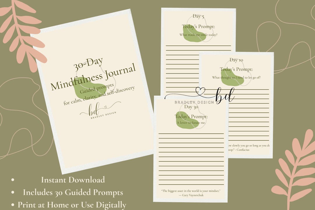 30-day Mindfulness Journal- Printable Self-care Workbook for Daily ...