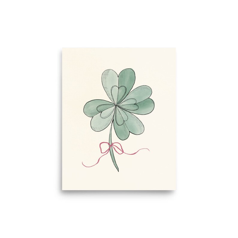 Four Leaf Clover Illustration Art Print | Green Clover Sketch With Bow ...