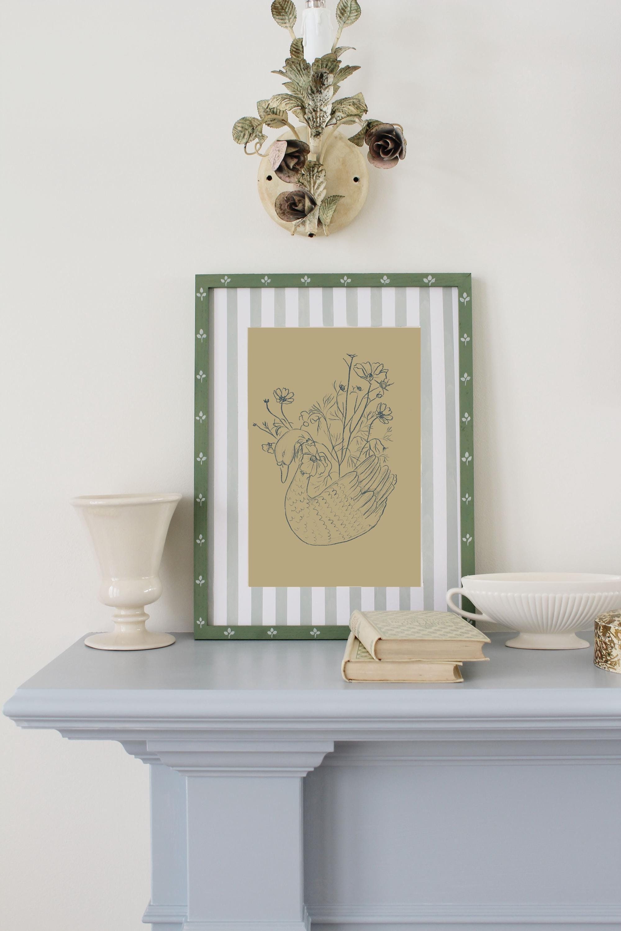 Swan Sketch Art Print | Swan Vase Cosmos Flowers Art Print S5-2 - Etsy