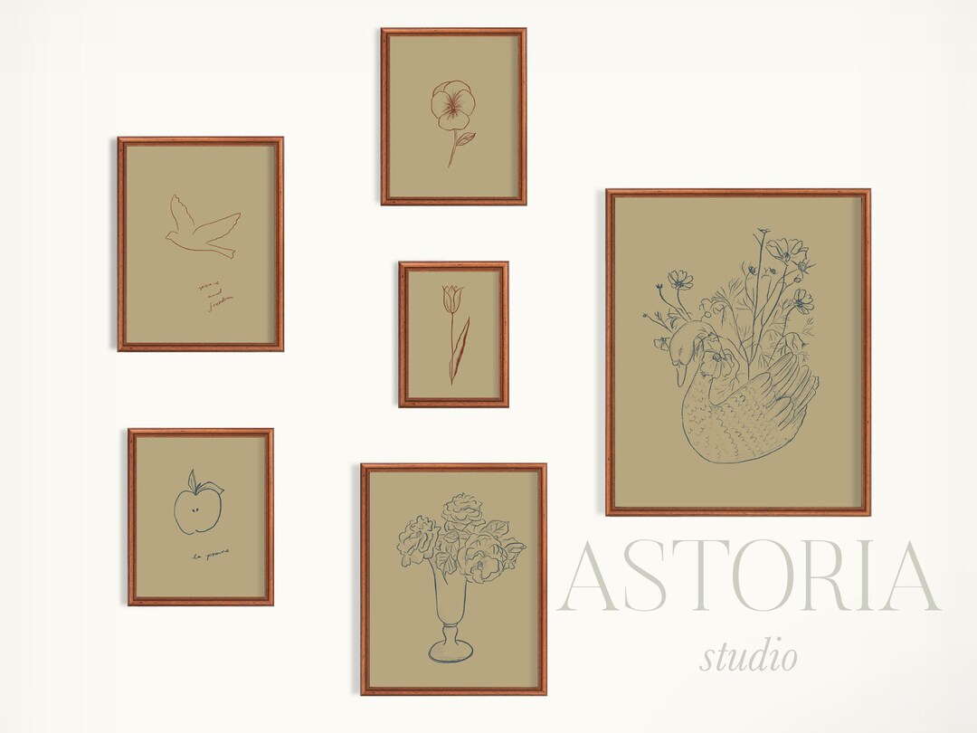Line Art Illustration Sketches Set of 6 Gallery Wall Moody Botanical ...