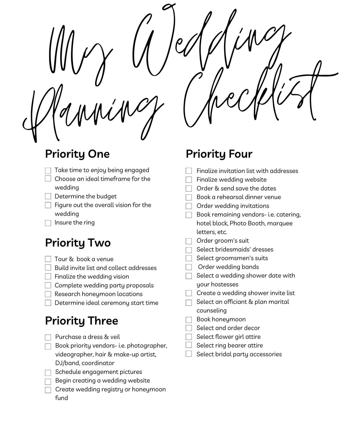 My Minimalistic and Simple Wedding Planning Checklist/my Wedding ...