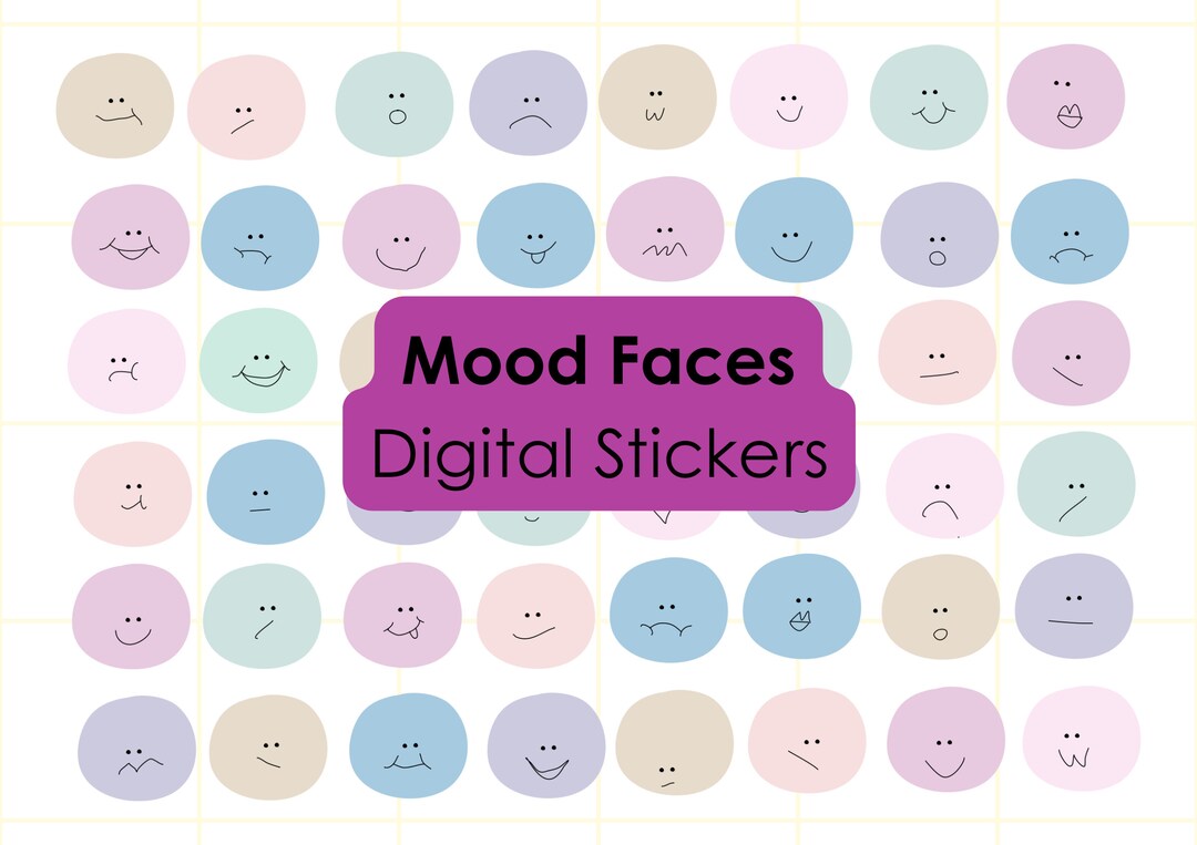 Cute Mood Stickers Digital Sticker Pre-cropped Digital Stickers Digital ...