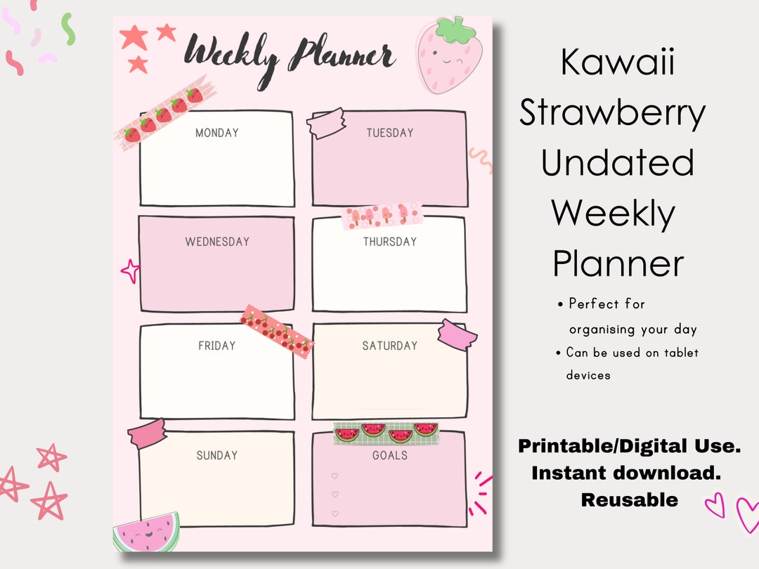Pink Undated Weekly Planners Reusable Planner Week Calendar Printable ...