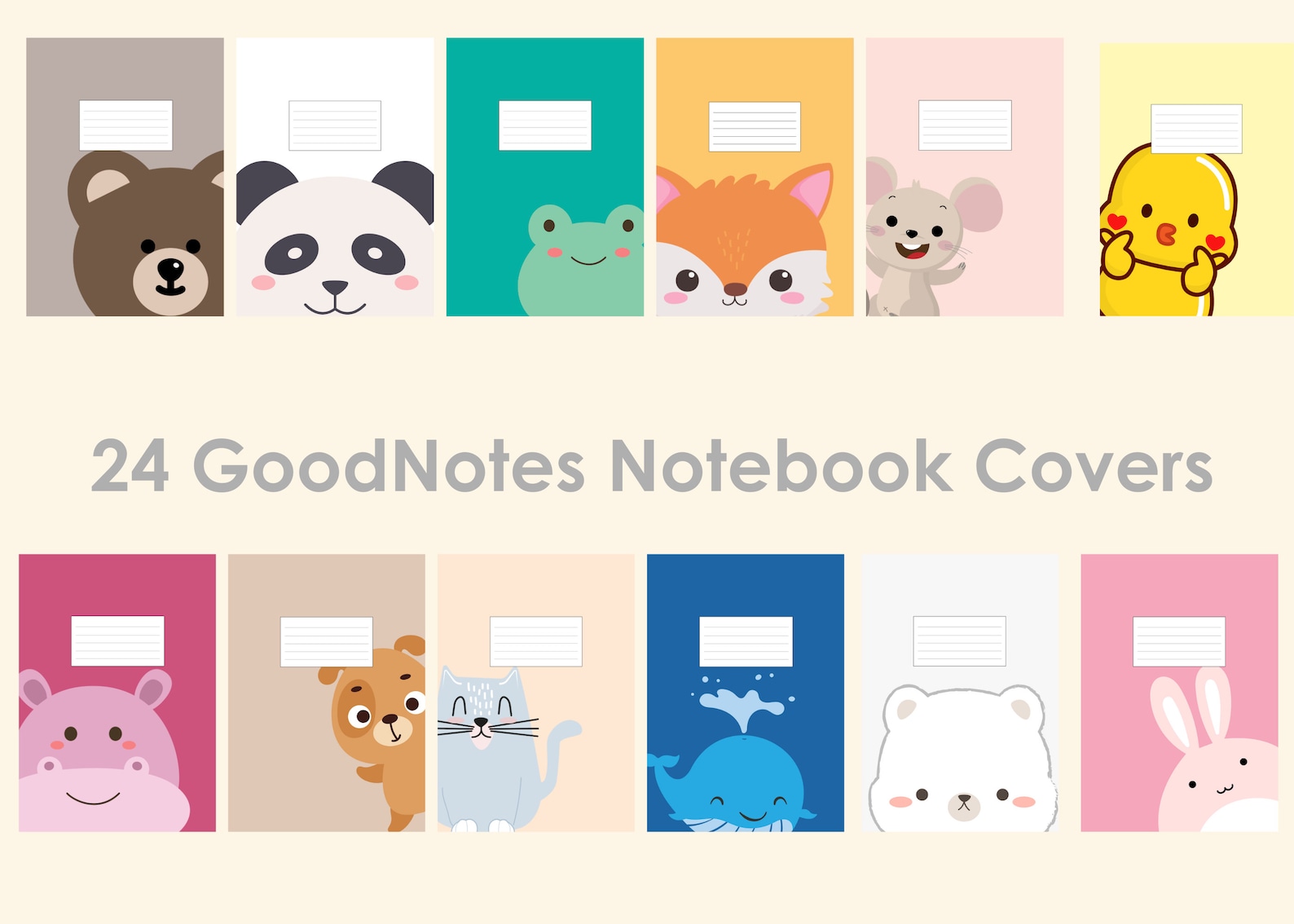 Kawaii Animals Digital Notebook Covers Digital Notebook Goodnotes Cover ...