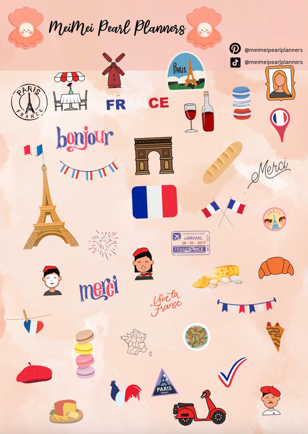 French Stickers Digital Sticker Pre-cropped Digital Stickers Digital ...