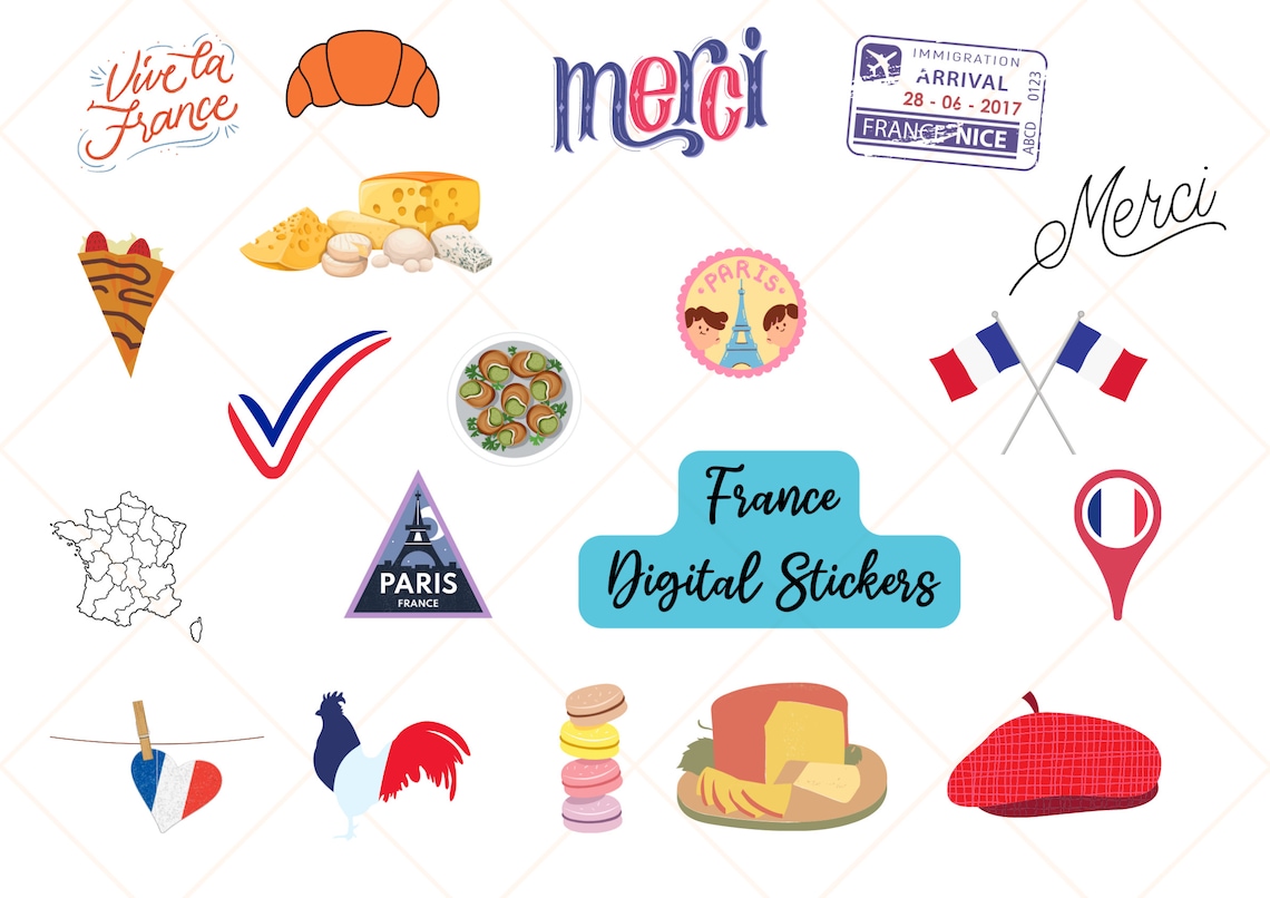 French Stickers Digital Sticker Pre-cropped Digital Stickers Digital ...