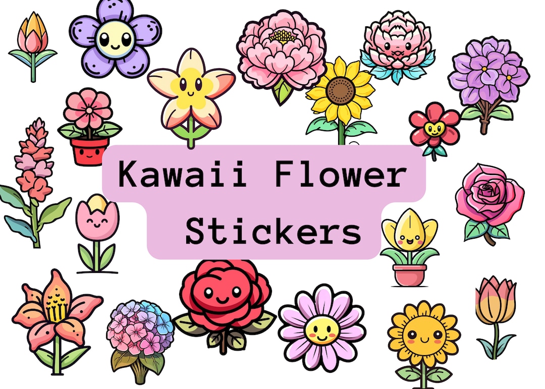 Kawaii Flowers Digital Stickers Pre-cropped Digital Stickers Cute ...