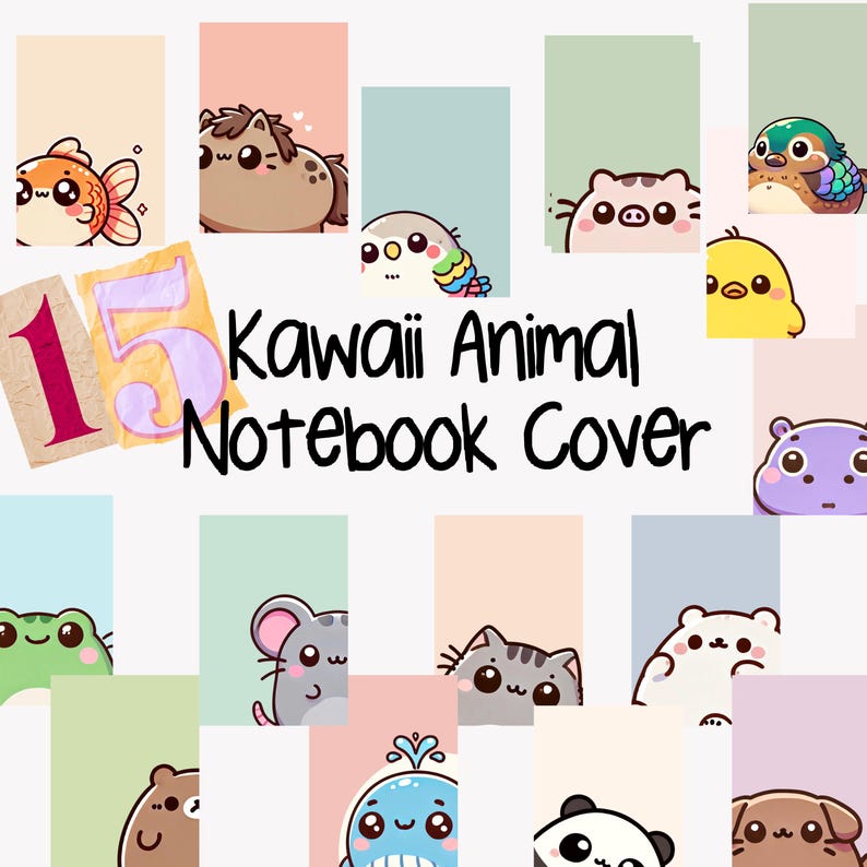 15 Kawaii Animal Notebook Covers, Journal Designs (PNG, PDF) - Etsy