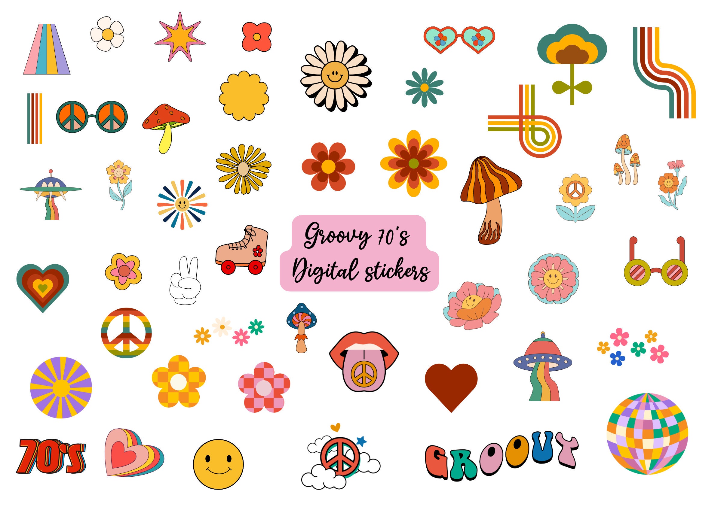 Groovy Digital Notebook Covers Undated Digital Planner - Etsy